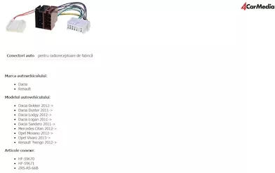 Connector radio ISO Dacia Renault ZRS-208 - cel.ro