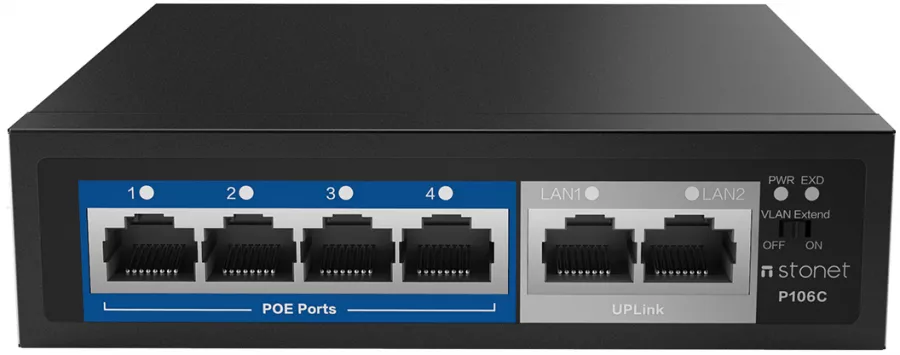 Switch PoE Stonet P106C 6 porturi WLAN cu 4 porturi PoE max. 30W/port ...