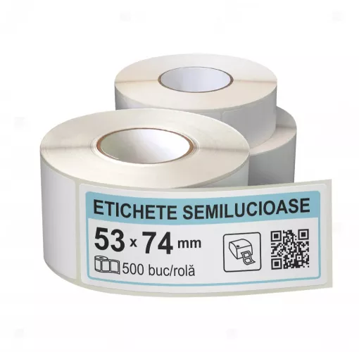 Rola etichete autoadezive semilucioase 53x74 mm adeziv permanent 500 ...