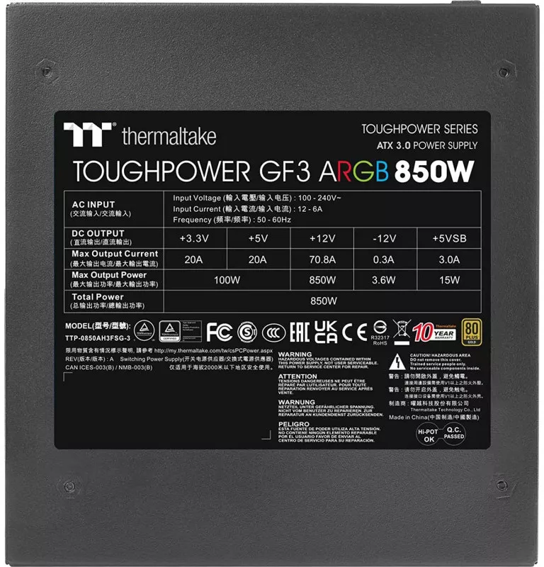 Sursa Thermaltake Toughpower GF3 ARGB 80+ Gold 850W PS-TPD-0850F4FAGE-1