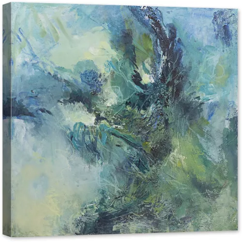 Tablou luminos in intuneric GlowforHome Expresionist abstract verde si ...