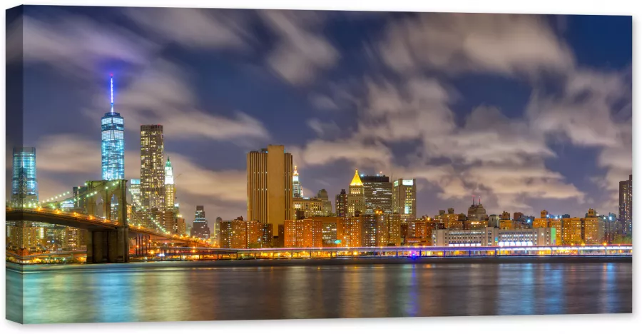 Tablou luminos in intuneric GlowforHome Manhattan Panorama 80 cm x 40 ...
