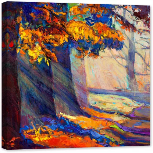 Tablou luminos in intuneric GlowforHome Padurea de toamna 60 cm x 60 cm ...