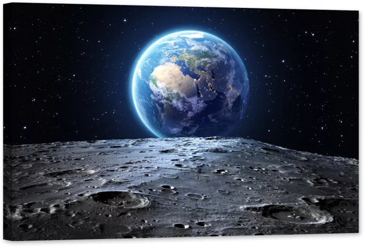 Tablou luminos in intuneric GlowforHome Pamantul vazut de pe luna 60 cm ...