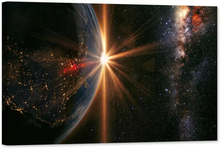Tablou luminos in intuneric GlowforHome Soare peste Pamant 120 cm x 80 ...