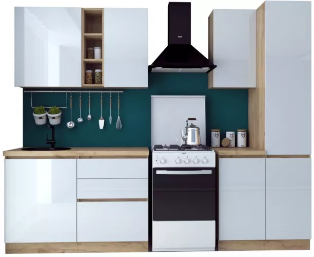 Bucatarie Chelsea 2m 200x60x215 cm stejar k003/alb tyub_758521747 - cel.ro