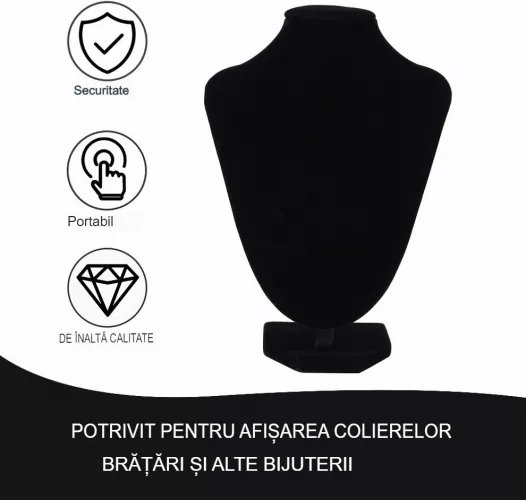 Suport stativ bijuterii forma bust culoare neagra material catifea RBSO ...