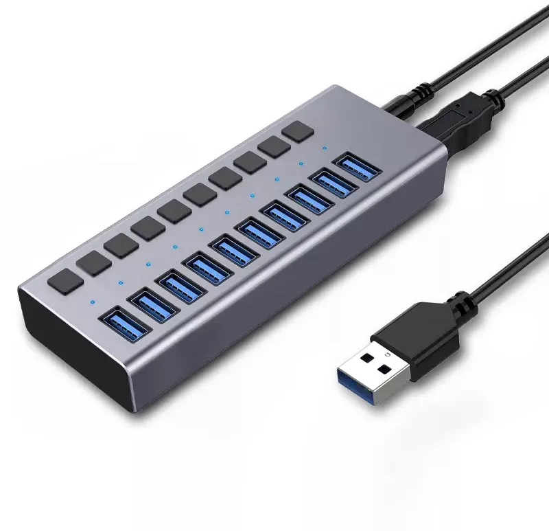 Hub USB cu 10 porturi 3.0 Buton ON/OFF Indicator luminos LED Comutator - cel.ro