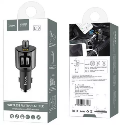 Incarcator Auto cu Modulator FM E57 2xUSB-A 12W 2.4A E57 Hoco E19 E57 Grey - cel.ro