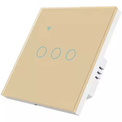 Intrerupator smart touch iUni 3F Wi-Fi Sticla securizata LED Gold yfnc ...
