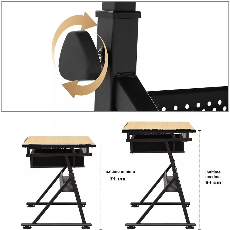 Masa de desen cu scaun pictura reglabila metal lemn 2 sertare Teox ...