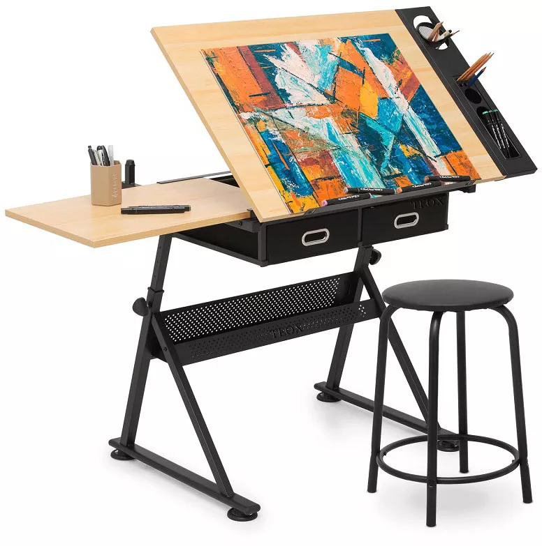 Masa de desen cu scaun pictura reglabila metal lemn 2 sertare Teox ...