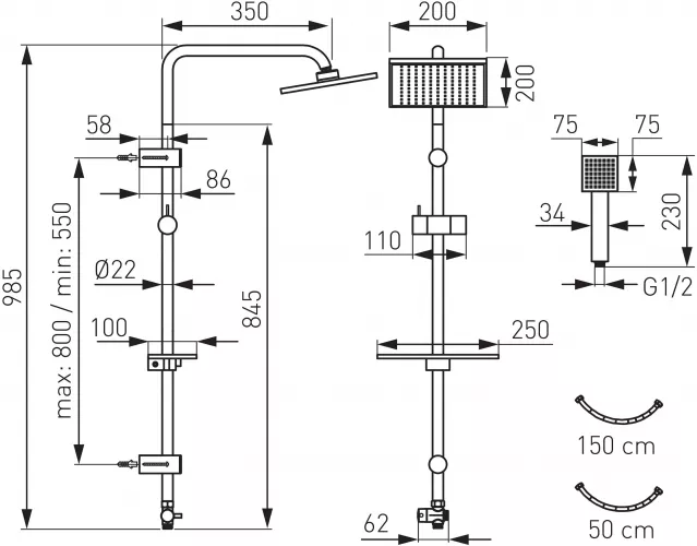 Set bara dus cu suport culisant negru dus fix para dus mobila si polita ...