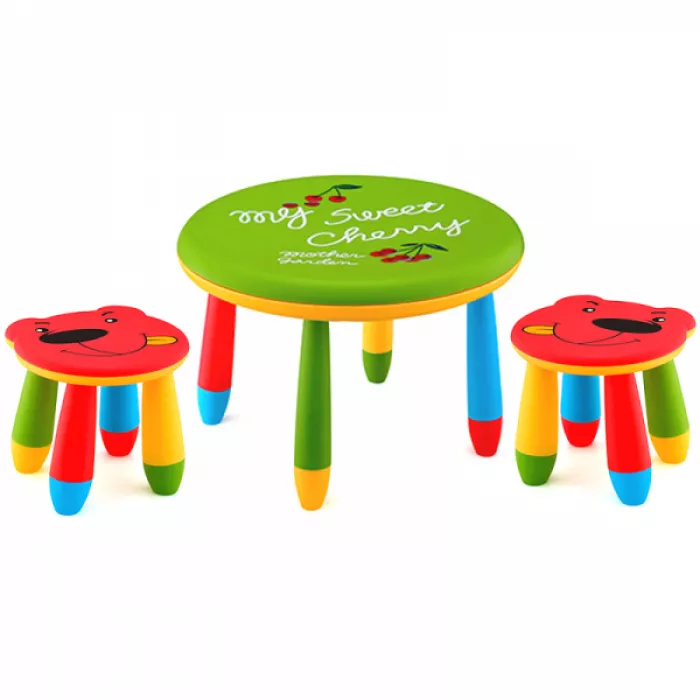 Set mobila copii masa rotunda SLANTE 70 cm culoare verde cu 2 scaune ...