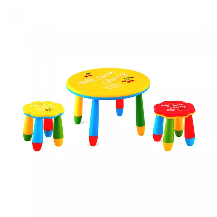 Set mobila copii masa rotunda SLANTE 70 cm culoare galbena cu 2 scaune ...