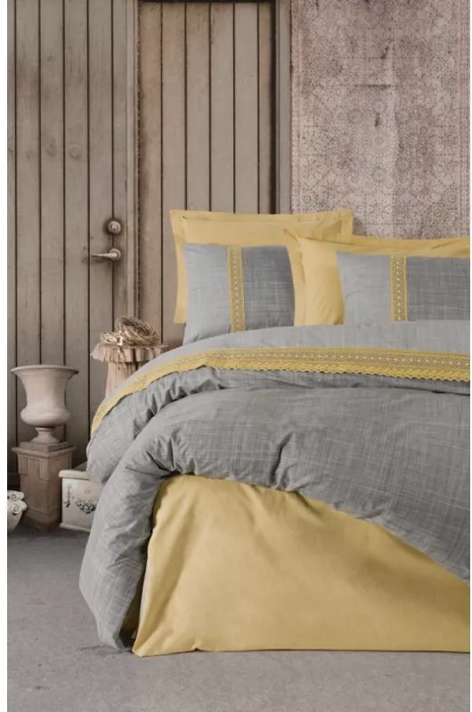 Lenjerie de pat King bumbac 100 Ranforce Cottonbox Hazel Mustard ...