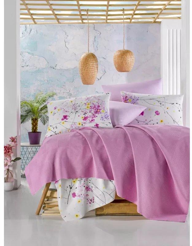 Set pat dublu cuvertura cearsaf si 2 fete de perna Begenal Ethnic DOMUS Bahar - cel.ro