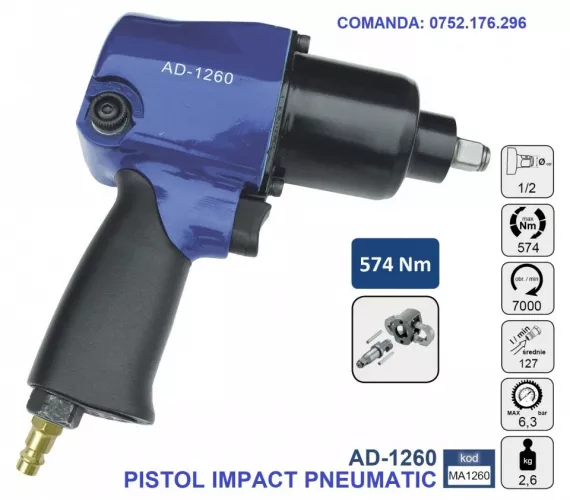 Pistol Impact pneumatic 574Nm 6.3 bari 1/2 ADLER AD-1260 Profesional ...