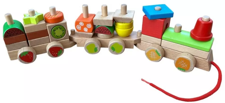 Trenulet din lemn de stivuit fructe 7Toys dcdy_375036754 - cel.ro