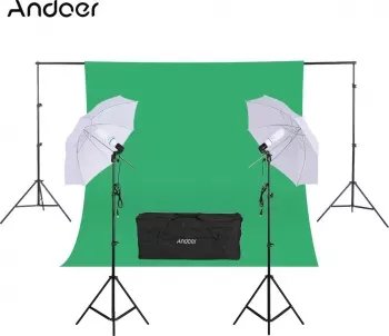 Kit studio Foto / Video Lumini studio + Suport fundal + Fundal verde ...