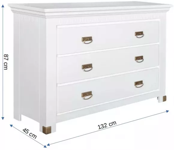 Comoda 3 Sertare Saint Tropez Alb 132 Cm 71922 - cel.ro