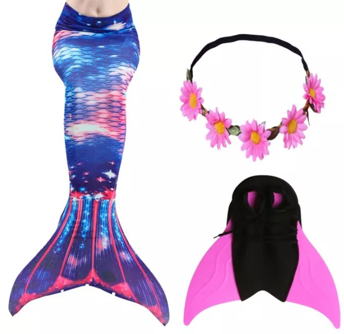 Set 3 piese Costum Sirena Printesa Ariel THK® coada sirena coronita cu ...