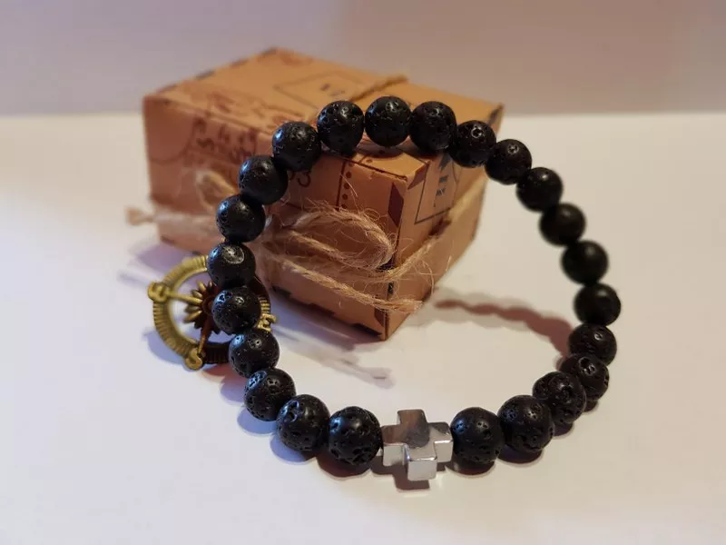 Bratara Roca Vulcanica Chakra Cruce Gri 7ri_B05 - cel.ro