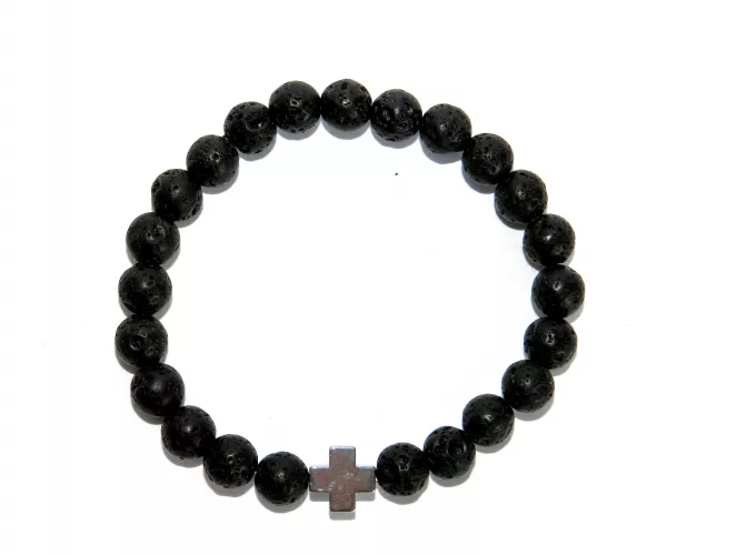 Bratara Roca Vulcanica Chakra Cruce Gri 7ri_B05 - cel.ro