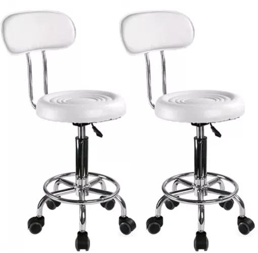 Set 2 buc - Scaun hidraulic Spatar si roti Alb Taburet rotativ Pentru ...