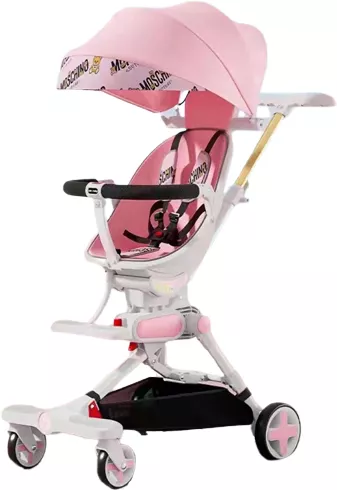 Carucior bebe pliabil cu sezut rotativ 360 grade Roz Pentru copii intre ...
