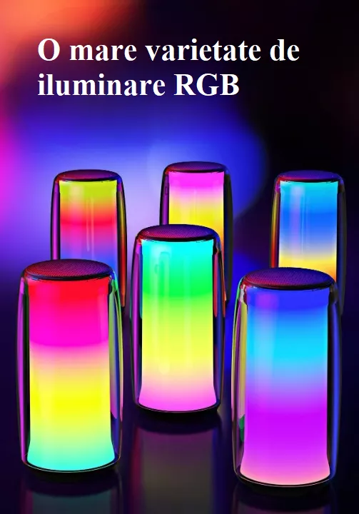 Boxa Bluetooth 5.3 lumini RGB bass puternic 15W autonomie pana la 6 ore ...
