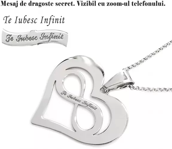Lantisor argint 925 rodiat cu pandantiv inimioara cu simbol infinit Te ...