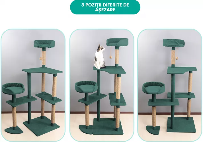 DOUBLE TROUBLE Verde Smarald 150 cm Ansamblu Joaca Pisici Casuta Pisica