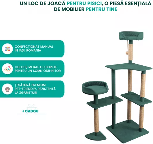 DOUBLE TROUBLE Verde Smarald 150 cm Ansamblu Joaca Pisici Casuta Pisica