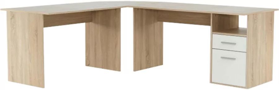 Birou de colt din pal stejar sonoma alba Maurus 203x176x70 cm ...