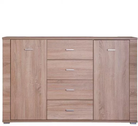 Comoda 2 usi 4 sertare mdf maro stejar sonoma Grand 140x96x39 cm 0000062665