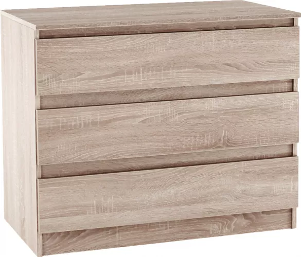 Comoda cu 3 sertare din mdf maro stejar sonoma Hany 90x49x73.5 cm ...