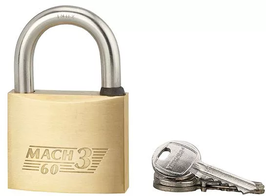Lacat de exterior Mach 3 60 mm 2 chei alama lustruita 094601 - cel.ro