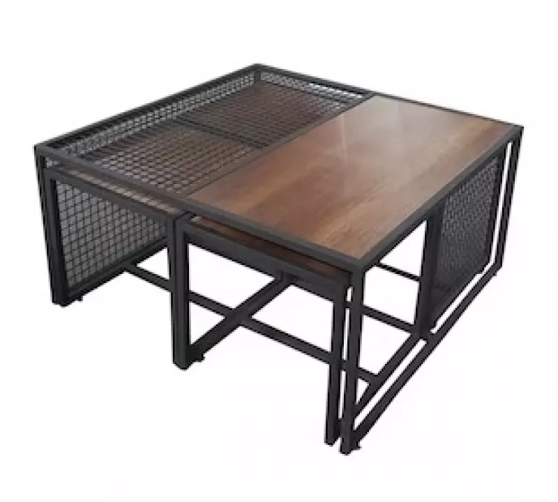 Set 5 masute cafea Studio Casa structura fier forjat design lemn natur ...