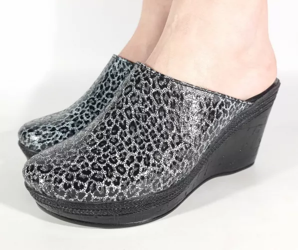 Saboti leopard negru platforma piele naturala SBM5A 36