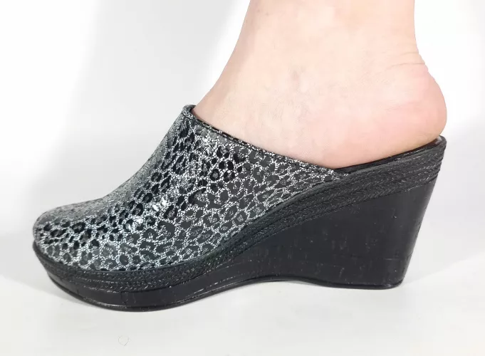 Saboti leopard negru platforma piele naturala SBM5A 36