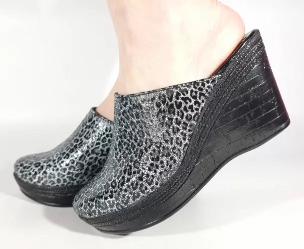 Saboti leopard negru platforma piele naturala SBM5A 36