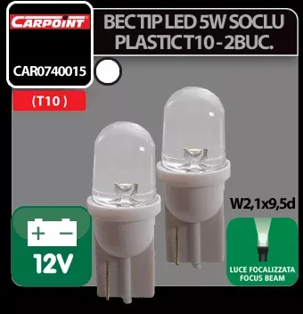 Bec tip LED 12V 5W soclu plastic T10 W2 1X9 5d 2buc Carpoint - Alb ...