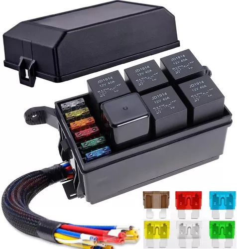 Set cutie relee si sigurante auto 12V cu 5 releee JD1914 40A cu 5 pini ...