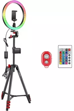 Set lampa circulara ring light LED RGB de 10 inch cu trepied mini ...