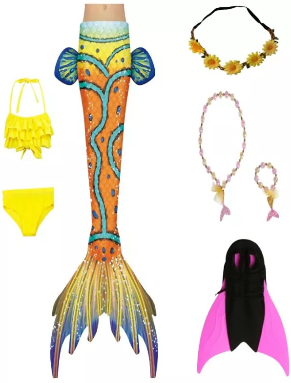 Set 7 piese Costum de baie Sirena Printesa Ariel THK® coada sirena slip ...