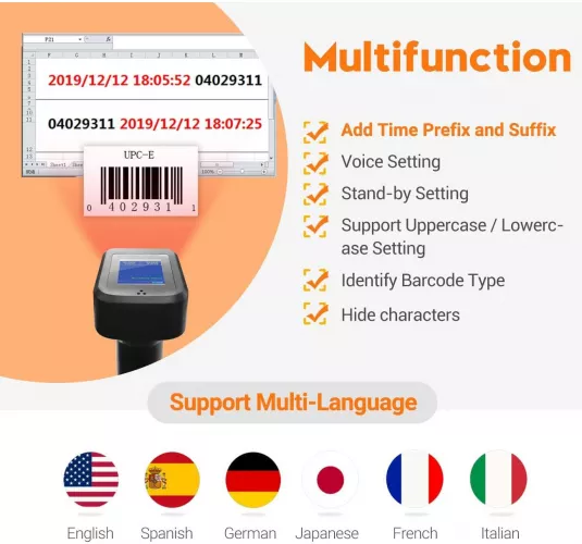 Cititor coduri de bare scanner wireless 1D 2D QR cu statie de incarcare ...