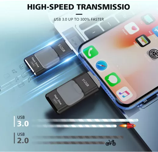 Memorie USB 512 GB 4 in 1 cu port iOS lightning USB-C Micro USB USB 3.0 ...