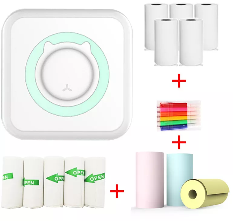 Set Mini imprimanta termica si 13 role hartie 57x25mm Set de carioci ...