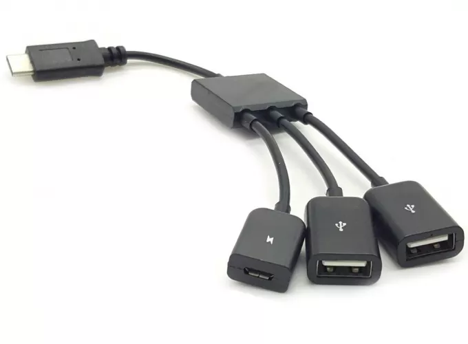 Hub 2 in 1 pentru incarcare si transfer date mufa Micro-USB la 2x USB A ...